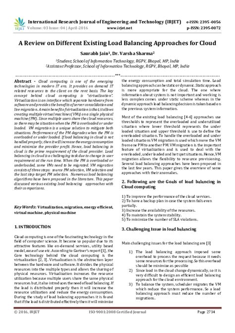 pdf a review on different existing load balancing approaches for cloud