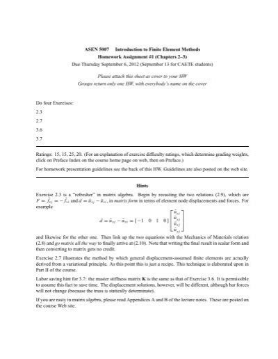 Asen 5007 Introduction To Finite Element Methods Homework