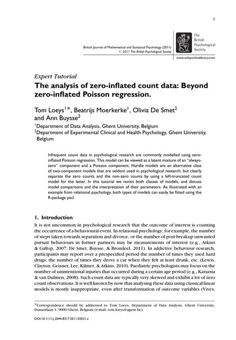 Pdf The Analysis Of Zero Inflated Count Data Beyond Zero Inflated