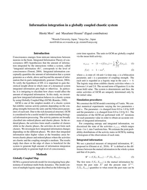 Pdf Information Integration In A Globally Coupled Chaotic System