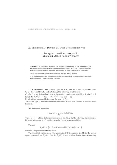 Pdf An Approximation Theorem In Musielak Orlicz Sobolev Spaces