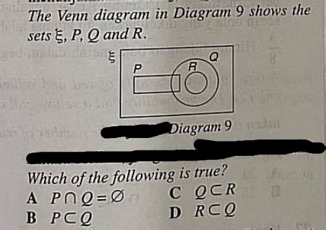 Solved The Venn diagram in Diagram shows the sets ξ P Q and R ξ Diagram Which of the