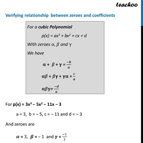 Example 5 Optional Verify 3 1 1 3 Are Zero Of Cubic Polynomial