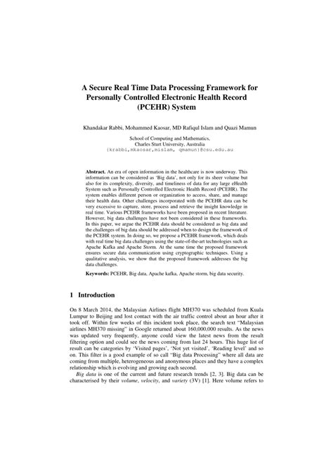 Pdf A Secure Real Time Data Processing Framework For Personally Controlled Electronic Health