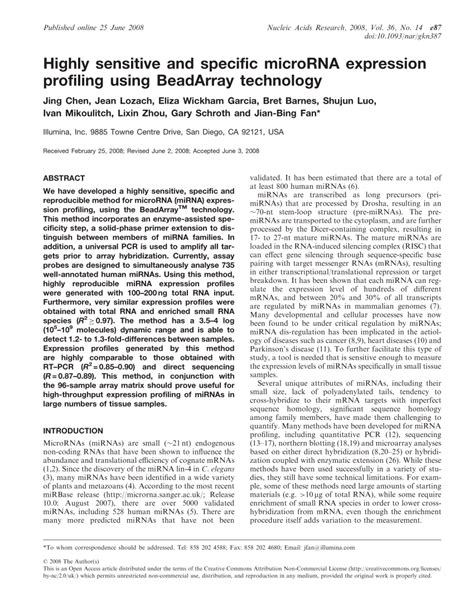 Pdf Highly Sensitive And Specific Microrna Expression Profiling Using