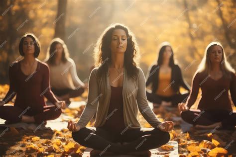 Premium Ai Image People Of Different Nationalities Perform Breathing Exercises In The Autumn