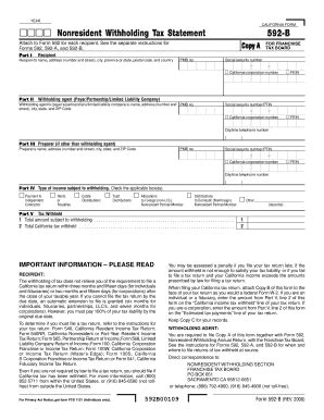 California Nonresident Withholding Tax Statement 592 B Blank Fillable