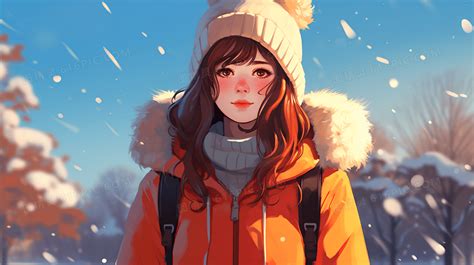 冬天雪地穿羽绒服的女孩插画背景图片下载 2912x1632像素JPG格式 编号vnjfmkrlz 图精灵