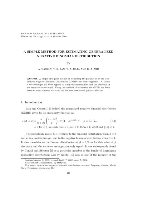 Pdf A Simple Method For Estimating Generalized Negative Binomial Distribution