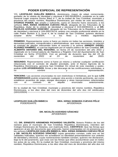 Poder Especial De Representación Pdf Documento De Identidad