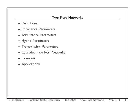 Two Port Networks Definitions Impedance Parameters