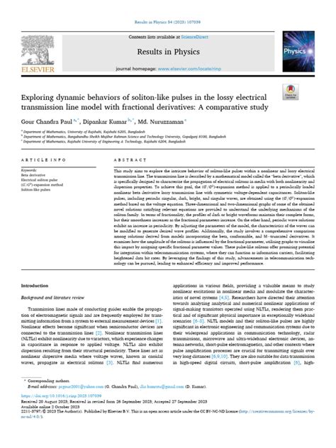 Exploring Dynamic Behaviors Of Soliton Like Pulses In The Lossy 2023 Results Pdf Soliton