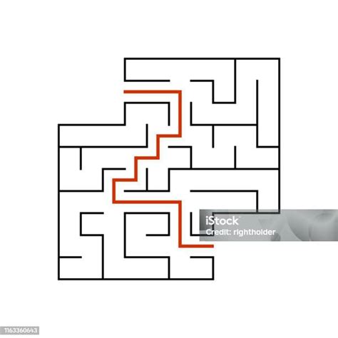 입구와 출구가있는 검은 정사각형 미로 아이들을위한 재미있는 게임 흰색 배경에 격리 된 간단한 평면 벡터 그림입니다 당신의 도면을위한 장소와 함께 대답과 함께 0명에 대한