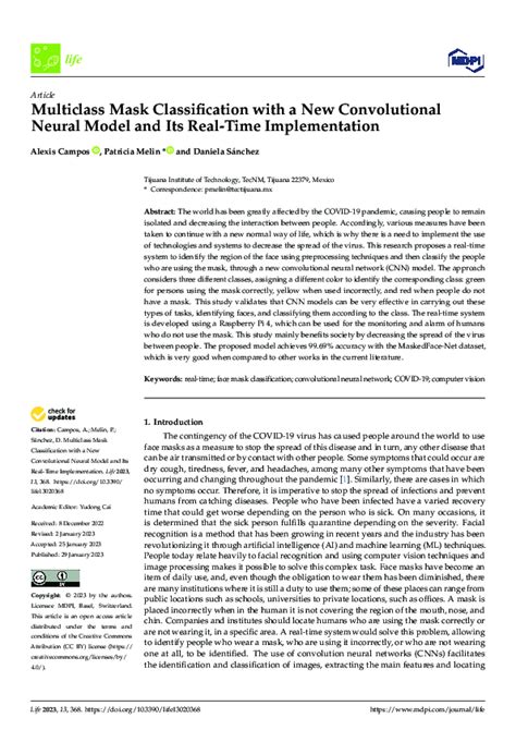 Pdf Multiclass Mask Classification With A New Convolutional Neural Model And Its Real Time