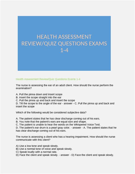 Nursing Assessment And Examination Techniques Exams Nursing Docsity