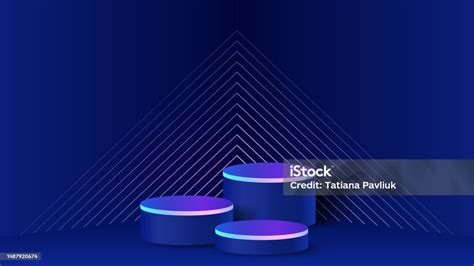 검은색 배경에 네온 블루 기하학적 모양이 미래적이고 생생한 장면을 연출합니다 이 벡터 이미지는 무대 연단 또는 디스플레이