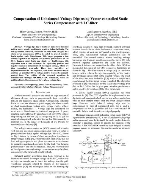 pdf compensation of unbalanced voltage dips using vector controlled