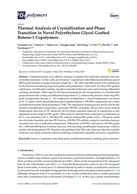 Pdf Thermal Analysis Of Crystallization And Phase Transition In Novel Polyethylene Glycol