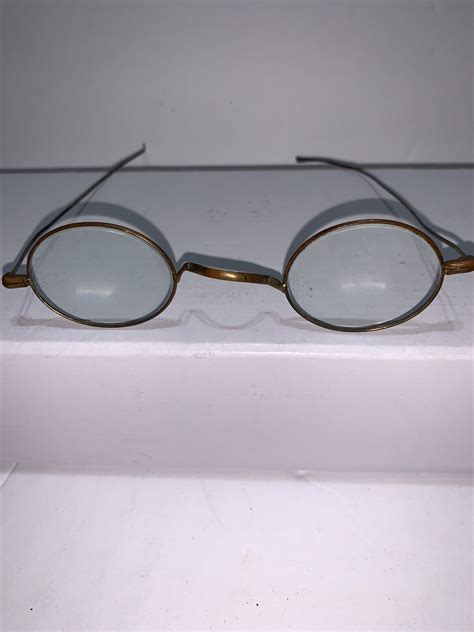 Antique Wire Rim Glasses Brass Civil War Era Oval Eye Gem