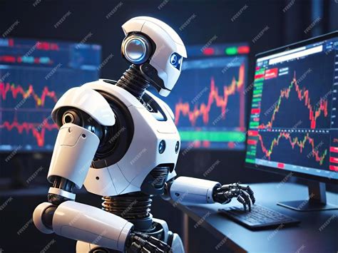 Premium Photo Trading Robot Looking At Stock Market Price Charts On Screens With Financial