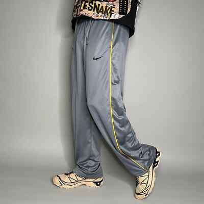 Nike Sweatpants Mens L Grey Polyester Black Swoosh Baggy Wide Leg