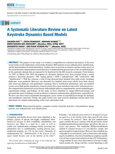 A Systematic Literature Review On Latest Keystroke Dynamics Based Models Pdf