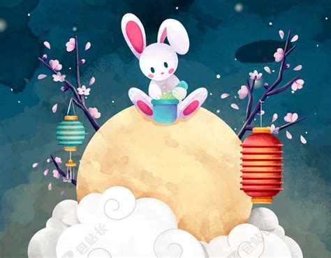 中秋节传统节日蓝色兔子中秋传统文化海报背景 包站长