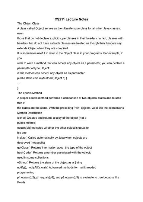 CS 211 Lecture Notes Chapt 10 Pt 5 CS211 Lecture Notes The Object