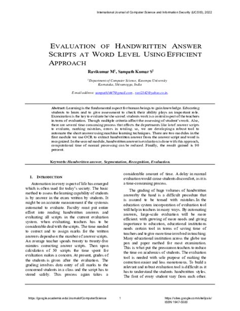 Pdf Evaluation Of Handwritten Answer Scripts At Word Level Using Efficient Approach