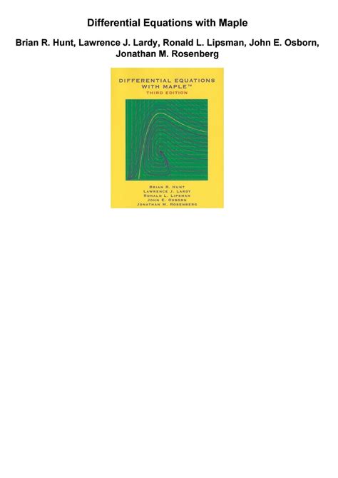 Differential Equations With Maple Pdf By Katherine Orloff Issuu