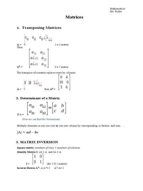 Transposing Matrices Pdf Matrix Mathematics Matrix Theory