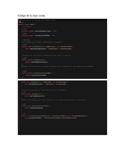 Implementación De Una Clase Coche En Java Con Métodos Para Acelerar Frenar Y Mostrar Datos Pdf