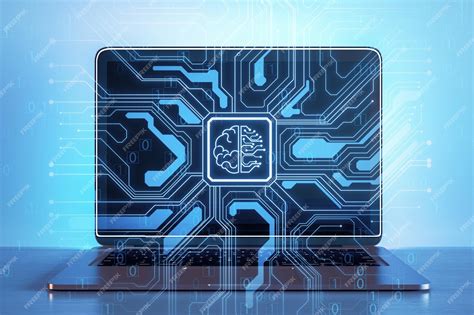 Premium Photo Close Up Of Laptop With Abstract Brain And Binary Code Circuit On Blurry