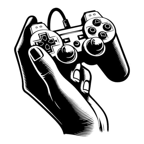 Premium Vector A Black And White Drawing Of A Person Holding A Controller With Buttons On It