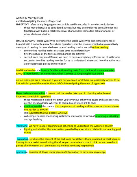 Eng 2 Hypertext Notes In English Written By Mary Mcnabb Entitled