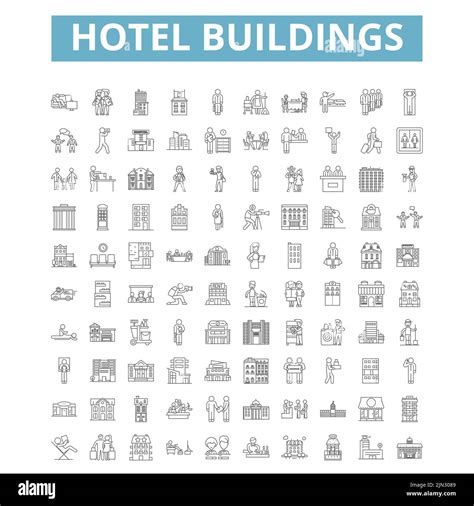 Hotel Buildings Icons Line Symbols Web Signs Vector Set Isolated Illustration Stock Vector