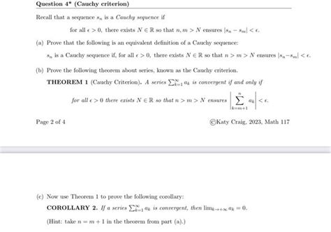 solved recall that a sequence sn is a cauchy sequence if for
