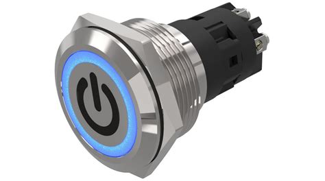 Eao Eao Illuminated Pushbutton Switch Latching Function 1co Led Blue Standby Symbol Screw