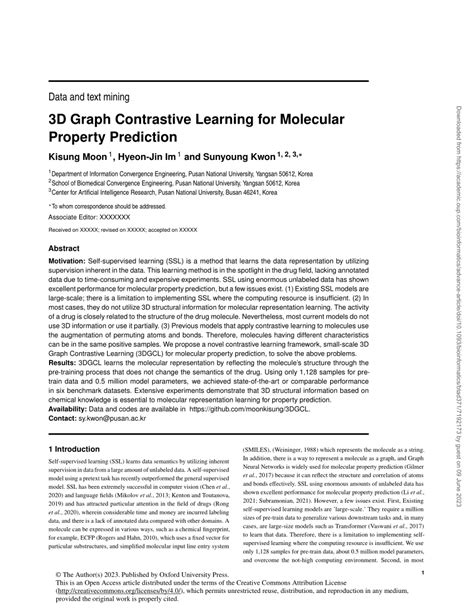 Pdf 3d Graph Contrastive Learning For Molecular Property Prediction