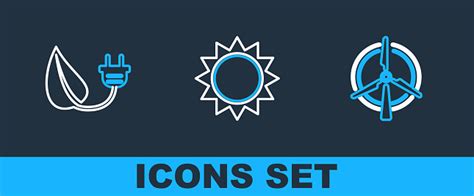 세트 라인 회전 풍력 터빈 전기 절약 플러그 리프 및 태양 아이콘 벡터 개념에 대한 스톡 벡터 아트 및 기타 이미지 개념 날씨 녹색 Istock