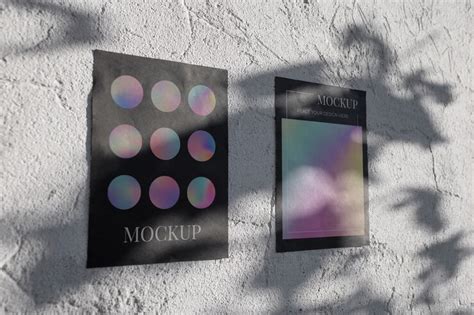 그라데이션 색상이 있는 콘크리트 벽에 수직 포스터 목업 디자인 프리미엄 Psd 파일