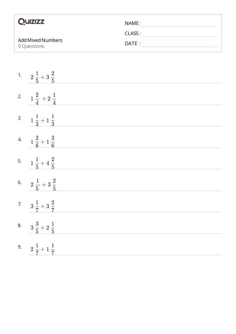 Subtracting Mixed Numbers Worksheets On Quizizz Free Printable