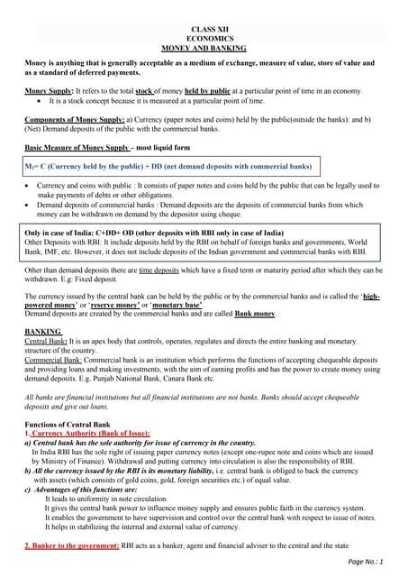 Money And Banking Class 12 Pptx Currencies Economy