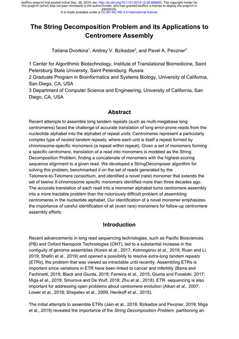 Pdf The String Decomposition Problem And Its Applications To Centromere Assembly