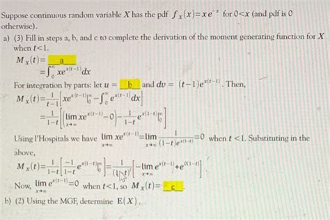 Solved A Xeli I Suppose Continuous Random Variable X Has
