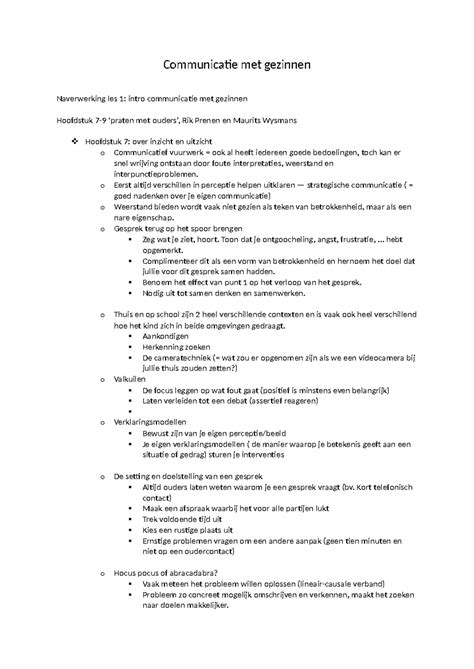 Communicatie Met Gezinnen Communicatie Met Gezinnen Naverwerking Les 1 Intro Communicatie Met