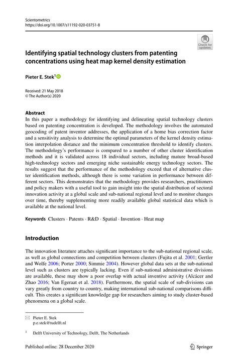 Pdf Identifying Spatial Technology Clusters From Patenting Concentrations Using Heat Map