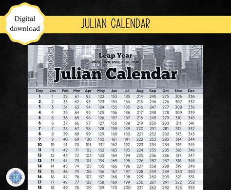 Julian Calendar Military Digital Download Printable PDF Leap Year And Non Leap Year US Letter