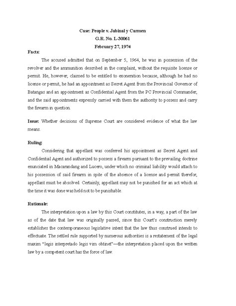 Stat Con 5 Lecture Notes Case People V Jabinal Y Carmen G No L February 27 1974 Facts