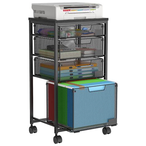 BOJUNTAN Rolling File Cart With 4 Storage Drawers Filing Cabinet Hanging File Folder Organizer